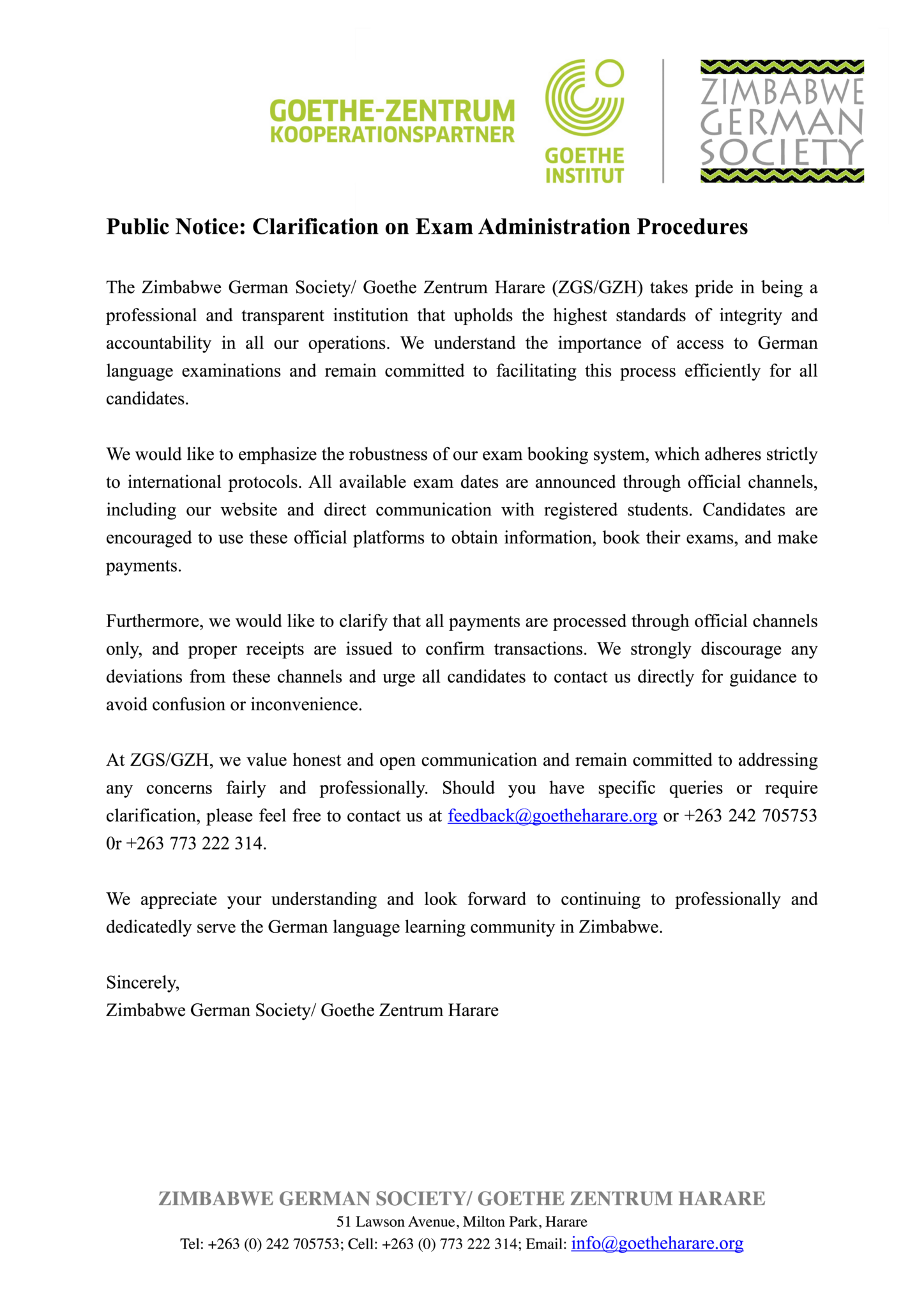 Public Notice: Clarification on Exam Administration Procedures ...
